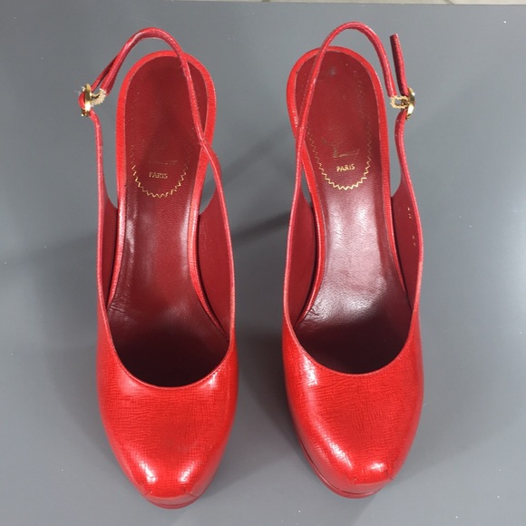 Yves Saint Laurent | Shoes | Ysl Red Tribtoo Platform Slingback Heels ...
